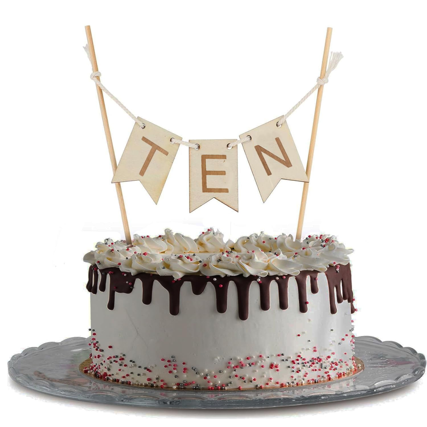 Wood “TEN” Birthday Cake Topper Banner RST1 - 10year /10Months Cake ...