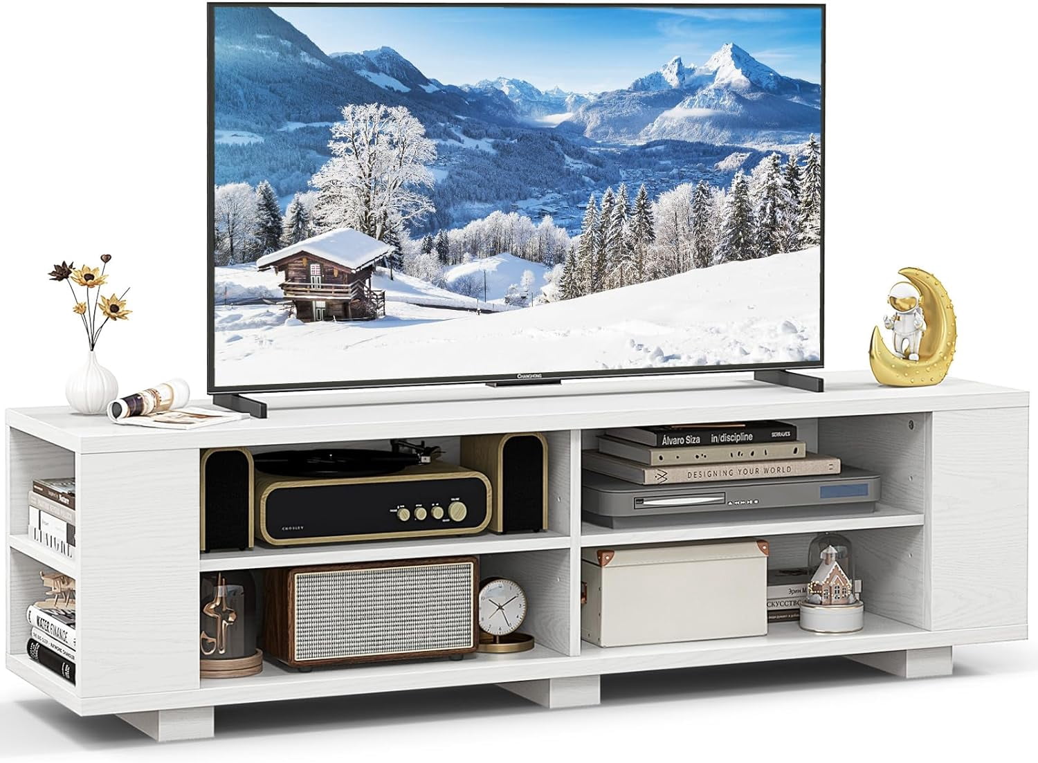 Wood TV Stand for TVs up to 65 Inch Flat Screen, Modern Entertainment ...
