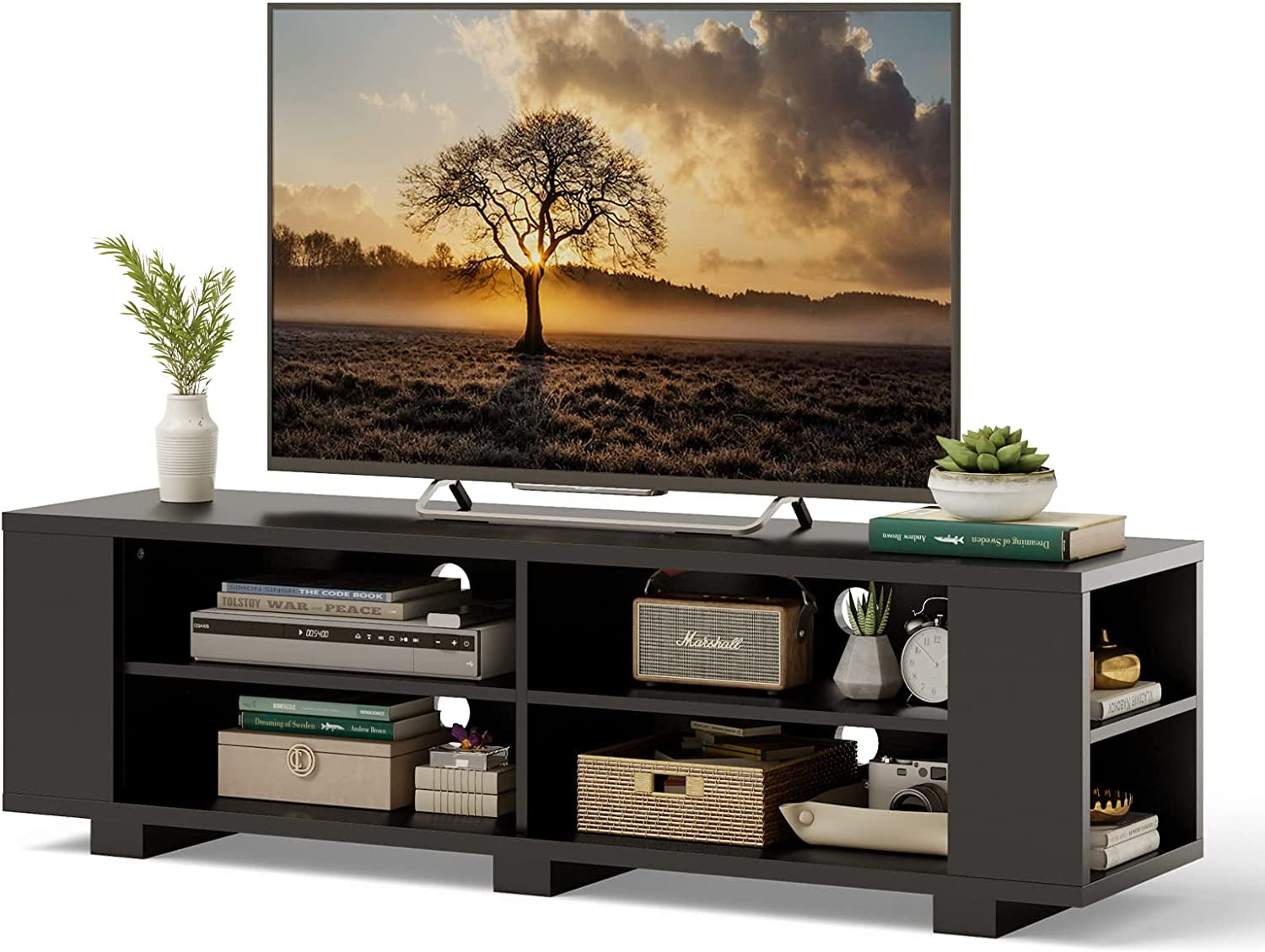 Wood TV Stand for TVs up to 65 Inch Flat Screen, Modern Entertainment ...