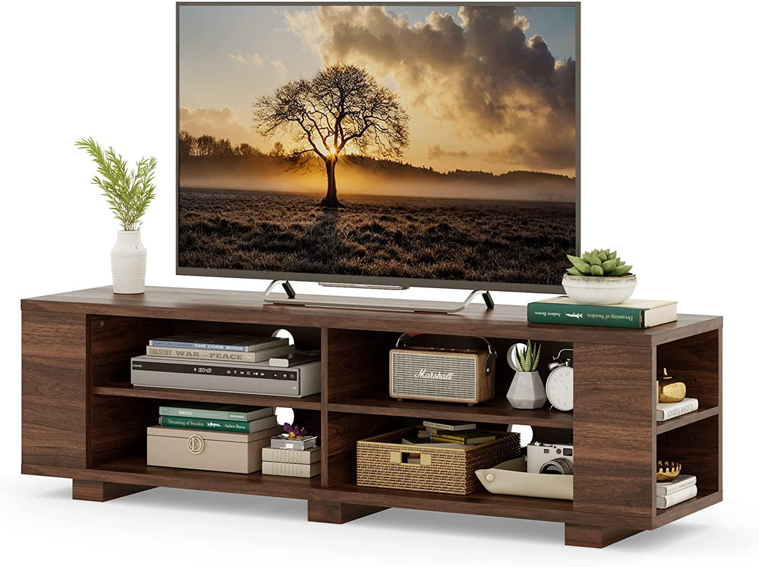 Wood TV Stand for TVs up to 65 Inch Flat Screen, Modern Entertainment ...