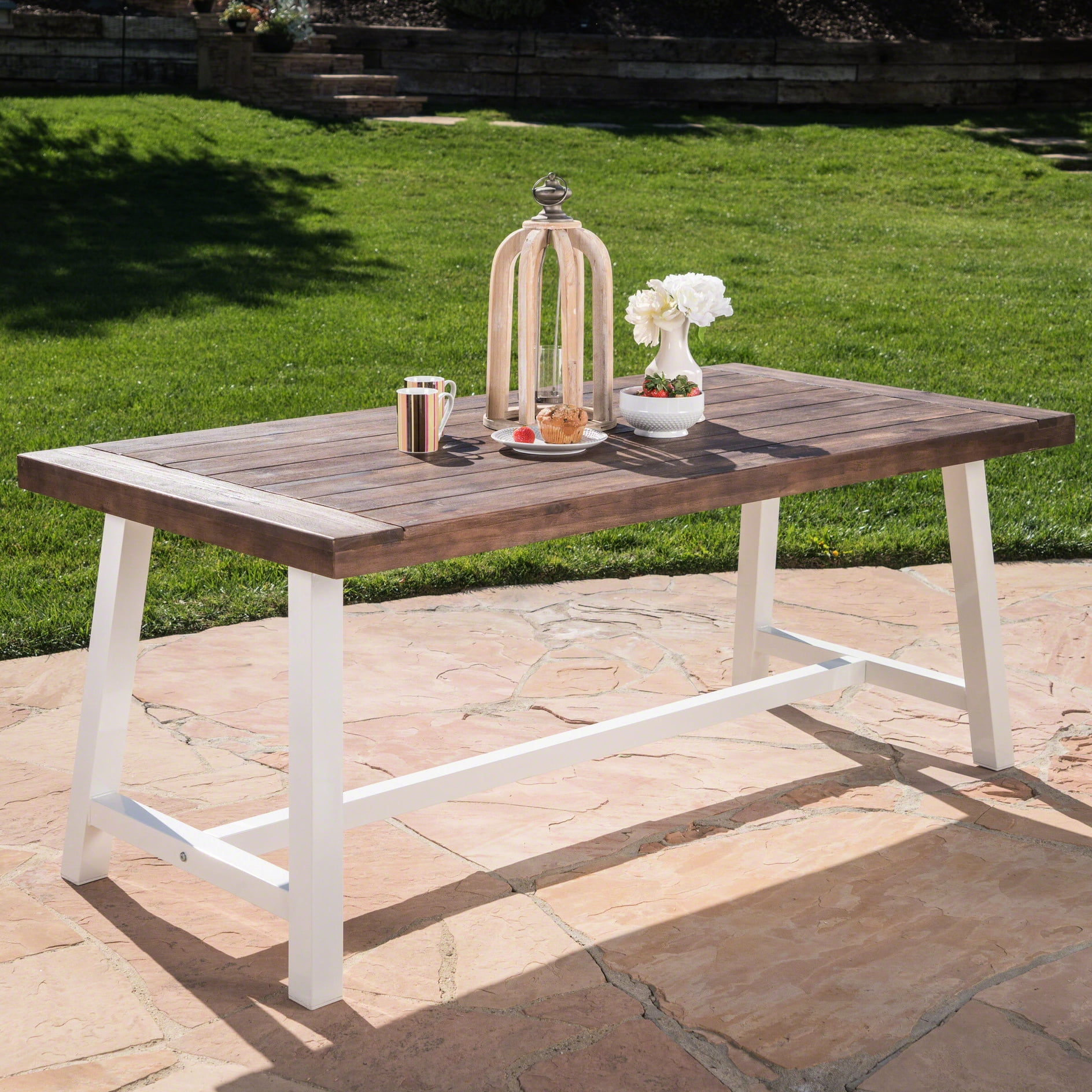 Wood Table For Outdoor Use With Dark Brown Sandblast Texture And Rustic ...
