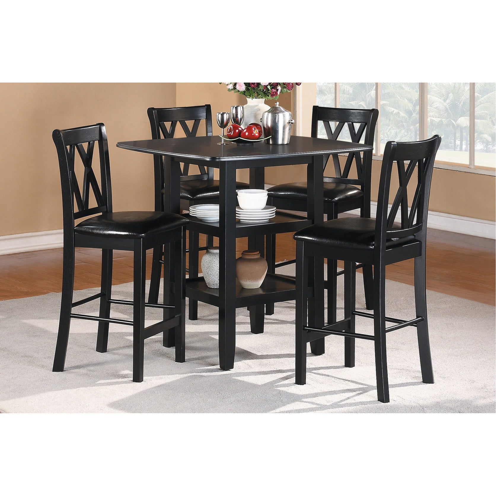 Wood Table and Chairs, Black Finish | Daily Dining Function | Seats 4 ...