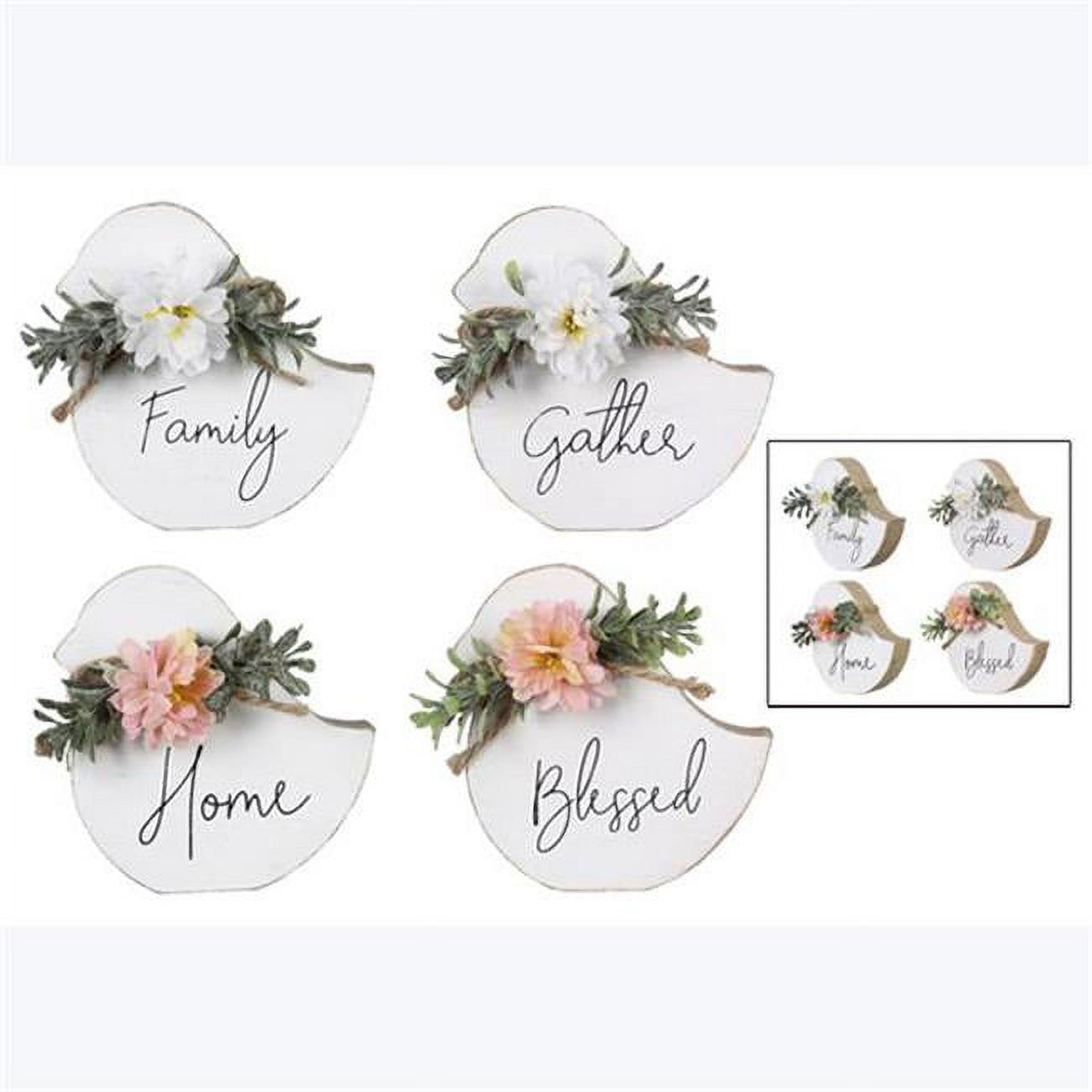 Wood Tabletop Baby Chick Sign with Artificial Flower, 4 Assortment ...