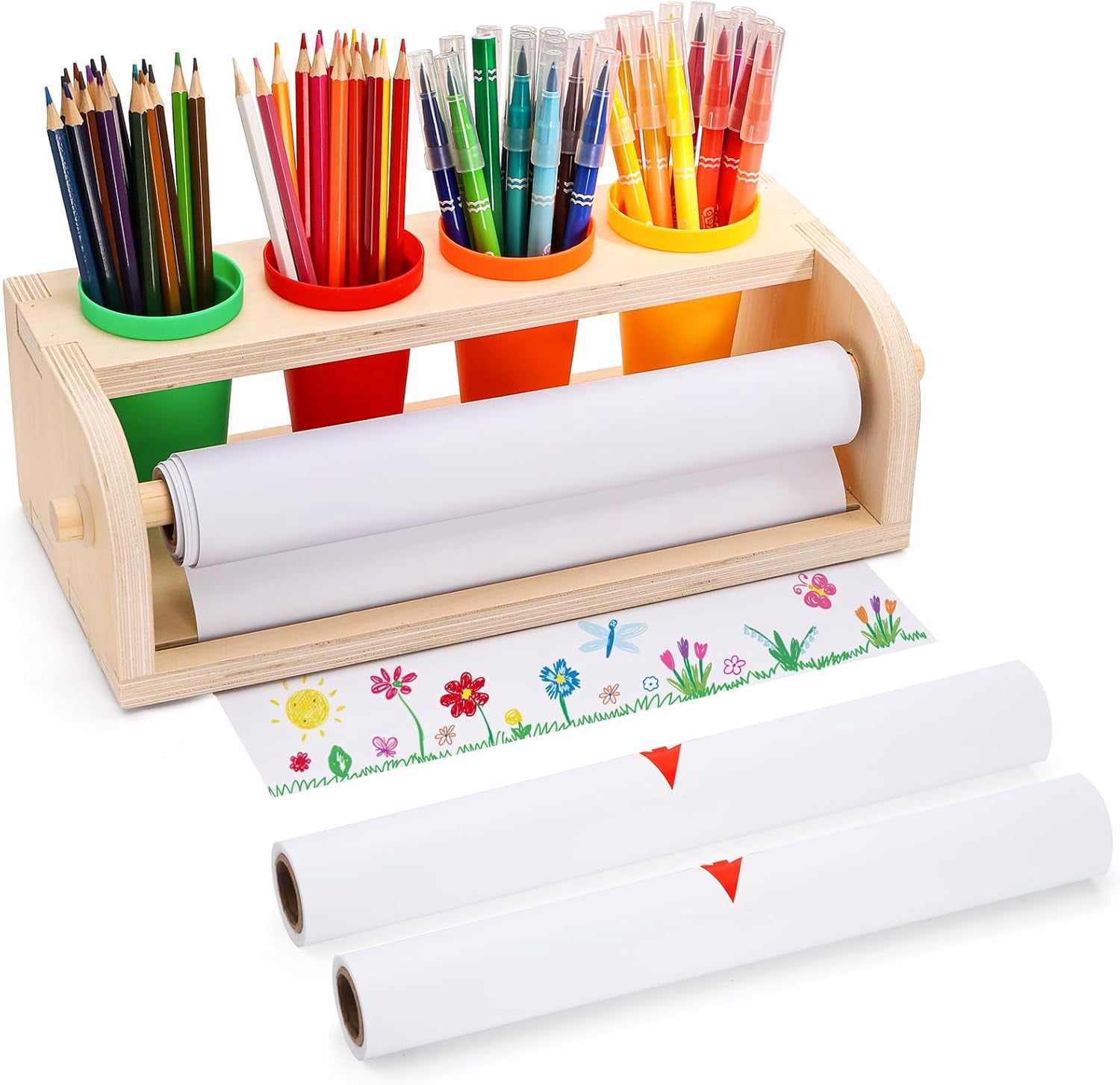 Wood Tabletop Paper Roll Dispenser, Drawing Paper Roll Holder with ...