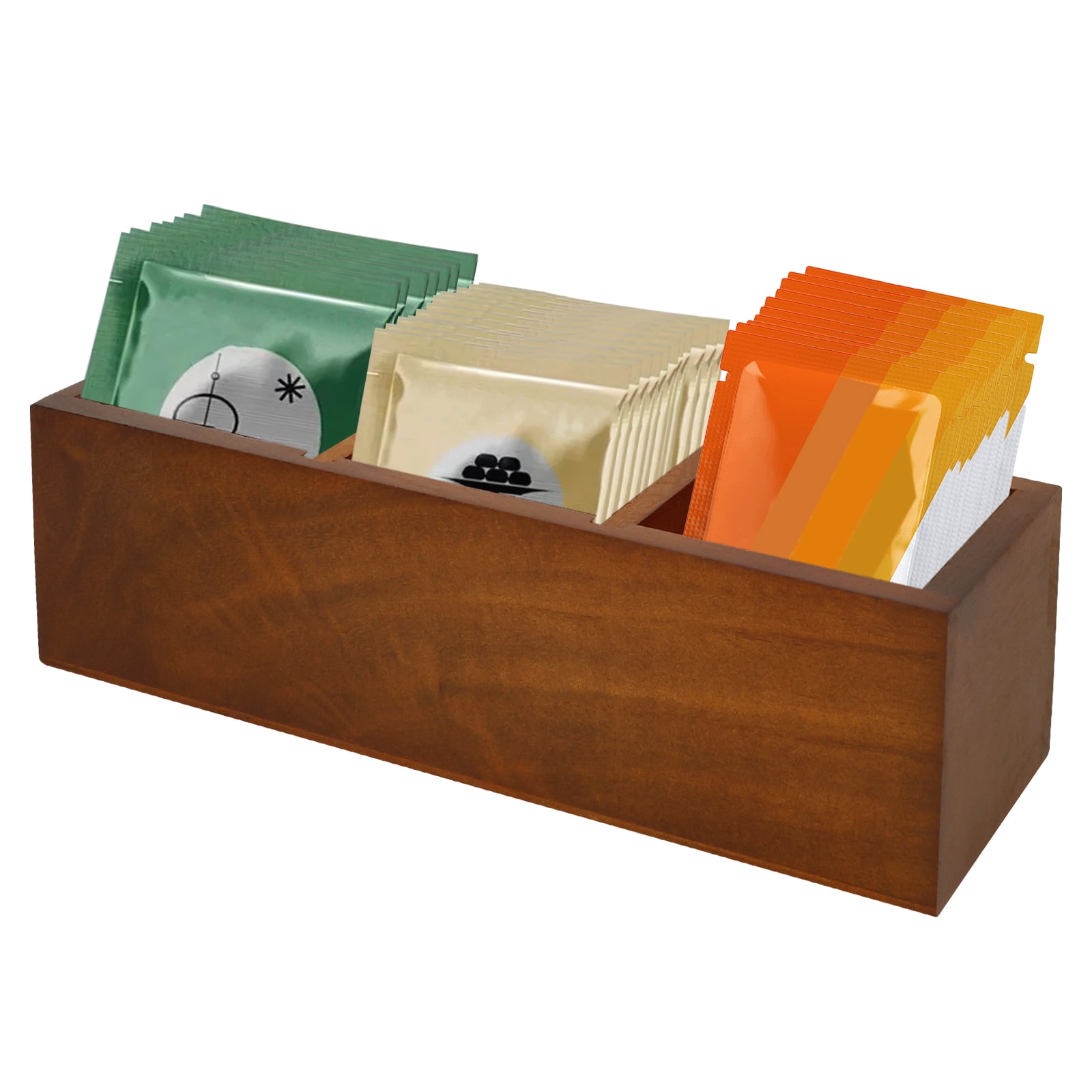 Wood Tea Bag Organizer With 2 Movable Dividers Large Capacity 3 Slots ...