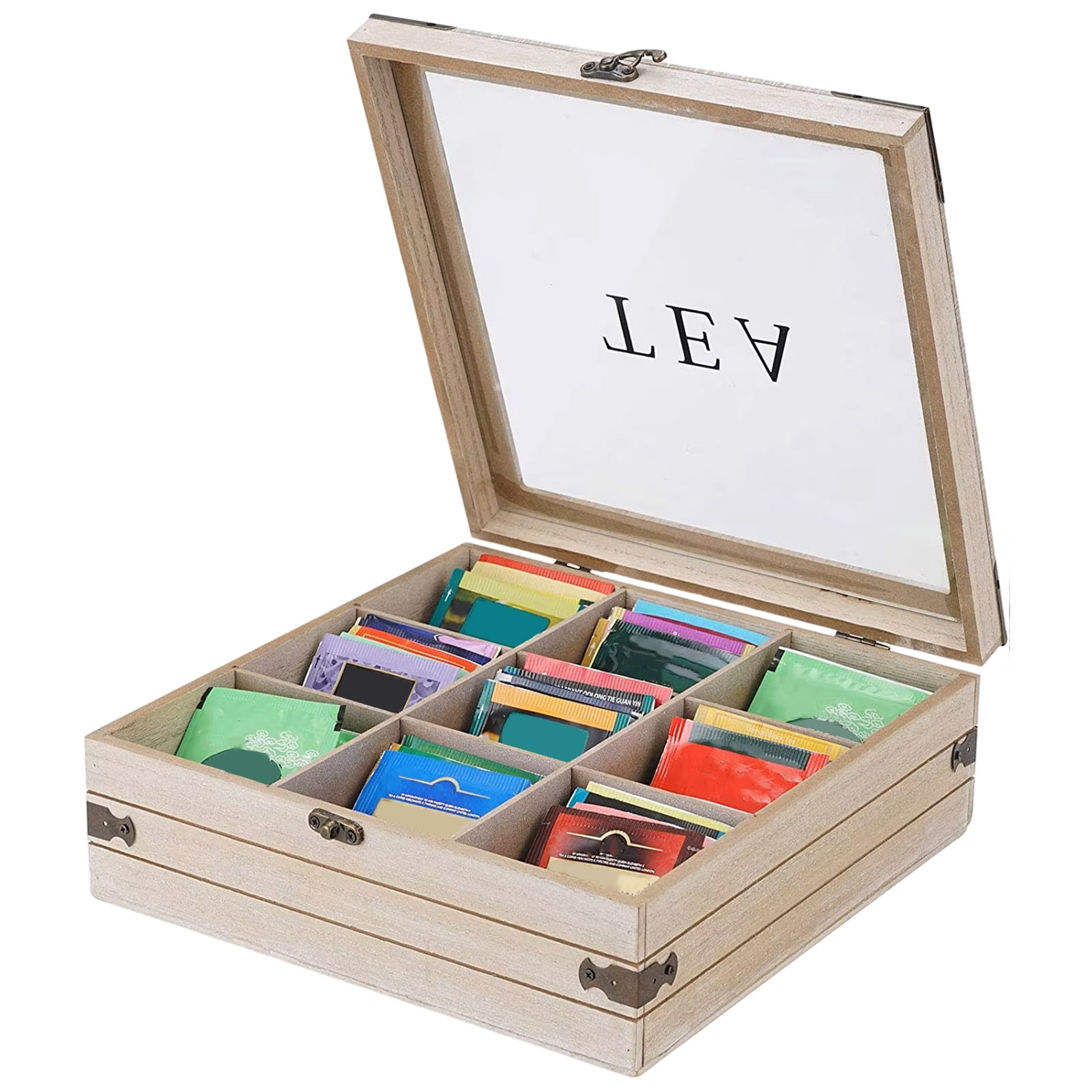 Wood Tea Bag Organizer with 9 Compartments Vintage Tea Bag Holder with ...