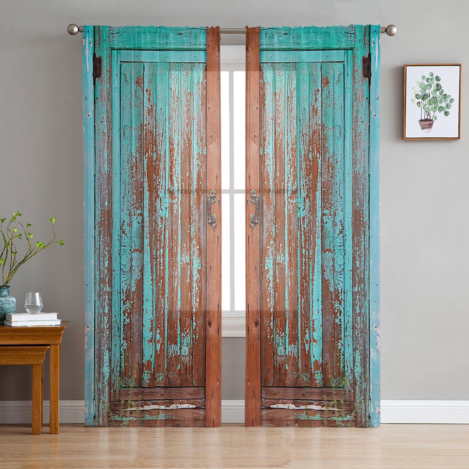 Wood Texture Door Window Curtains Bedroom Modern Drape Rustic Farmhouse ...