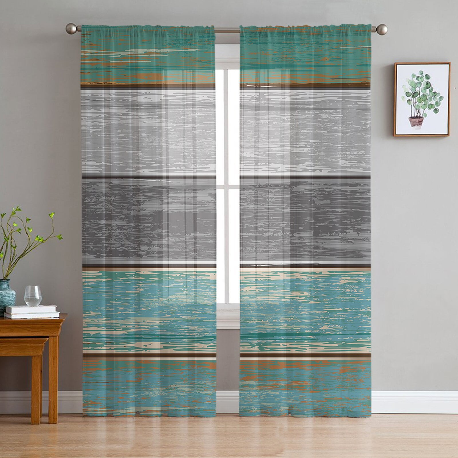 Wood Texture Door Window Curtains Bedroom Modern Drape Rustic Farmhouse ...
