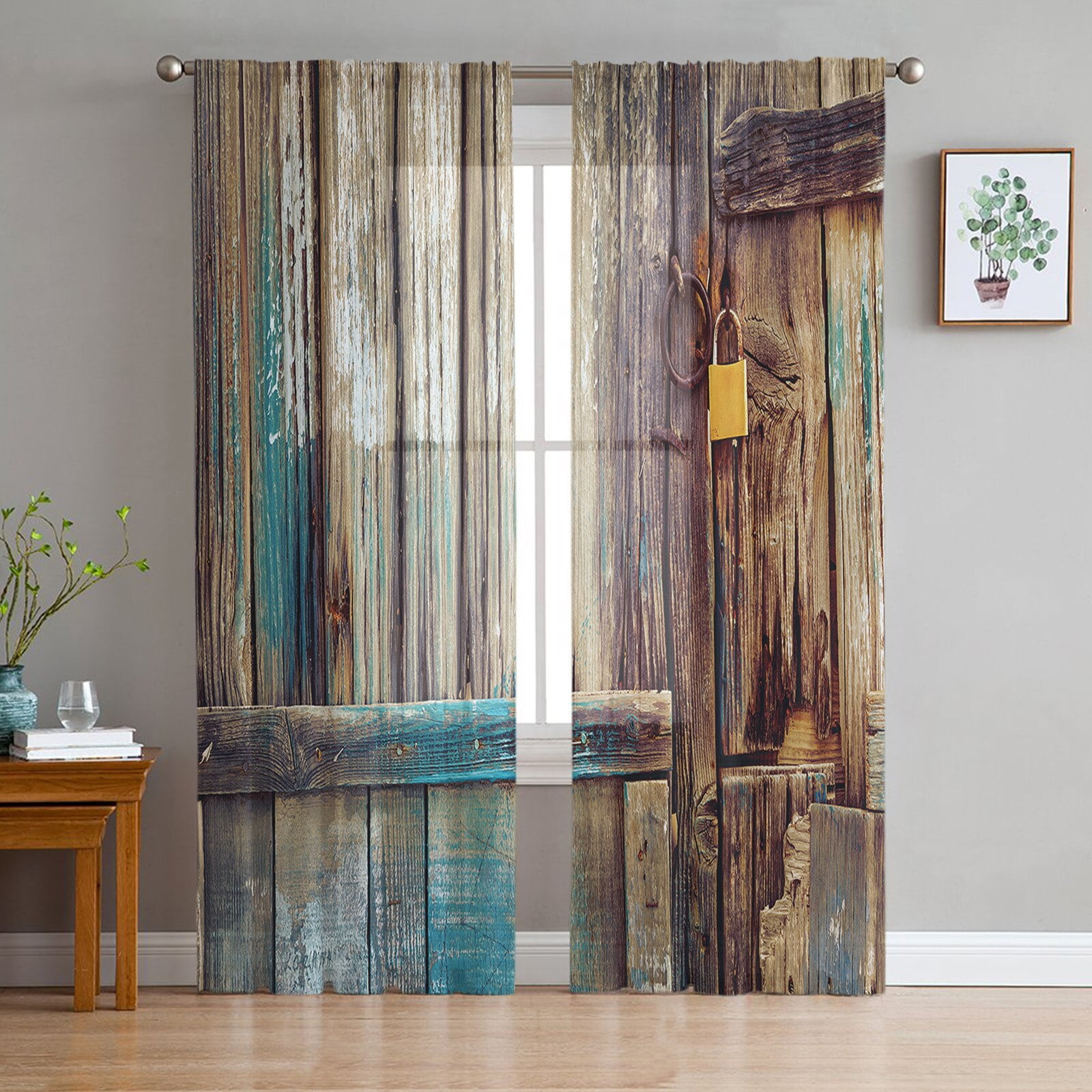 Wood Texture Door Window Curtains Bedroom Modern Drape Rustic Farmhouse ...