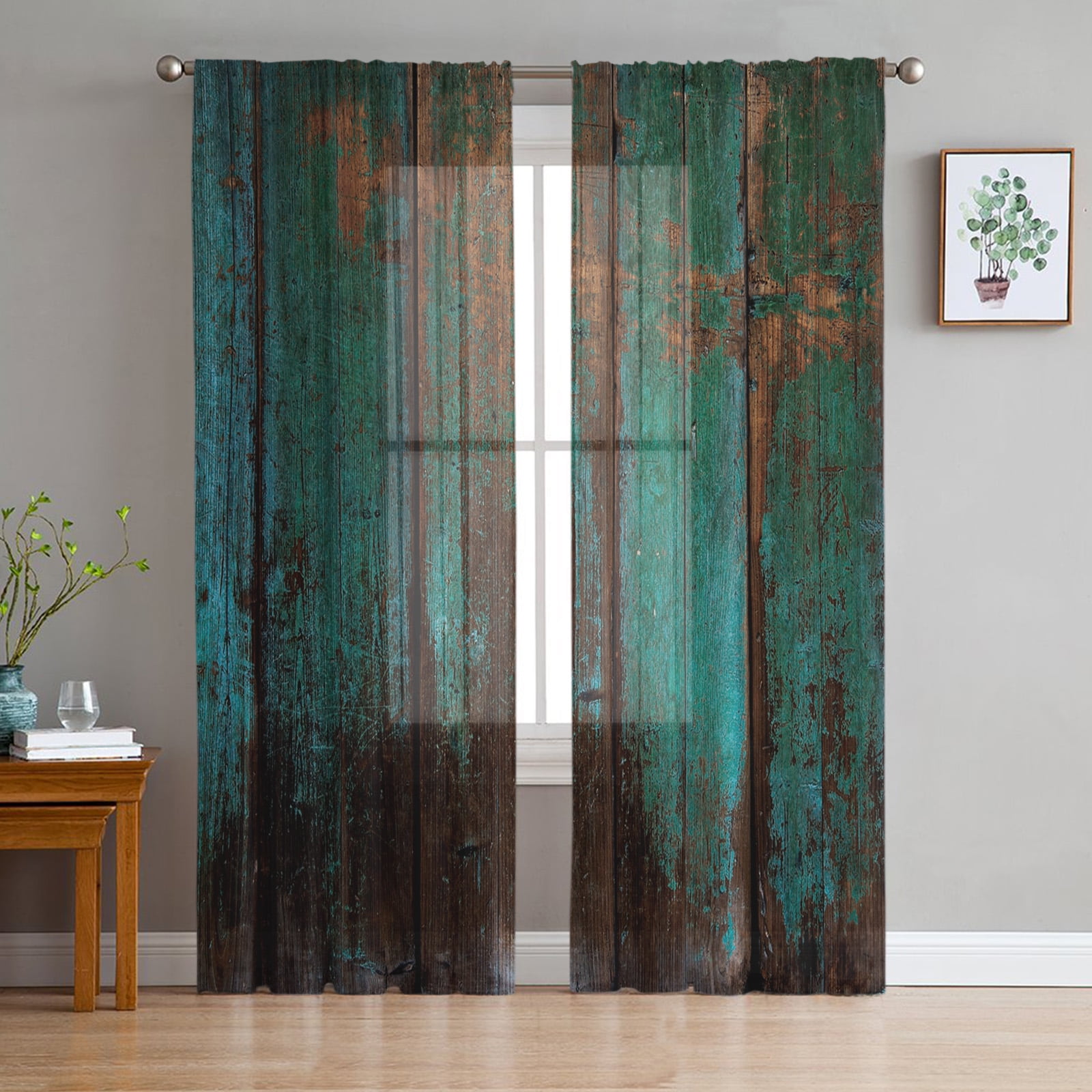 Wood Texture Door Window Curtains Bedroom Modern Drape Sheer Tulle ...