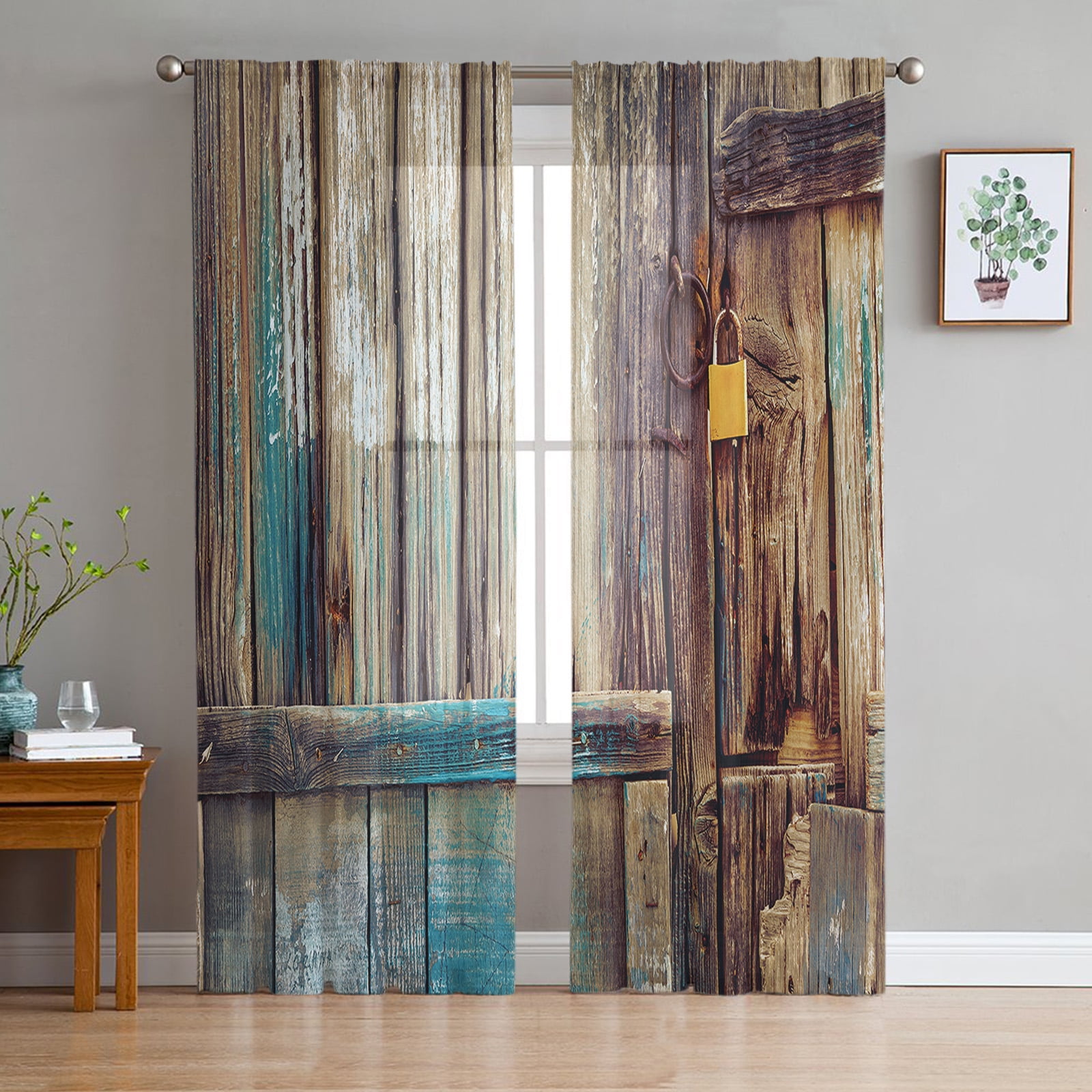 Wood Texture Door Window Curtains Bedroom Modern Drape Sheer Tulle ...