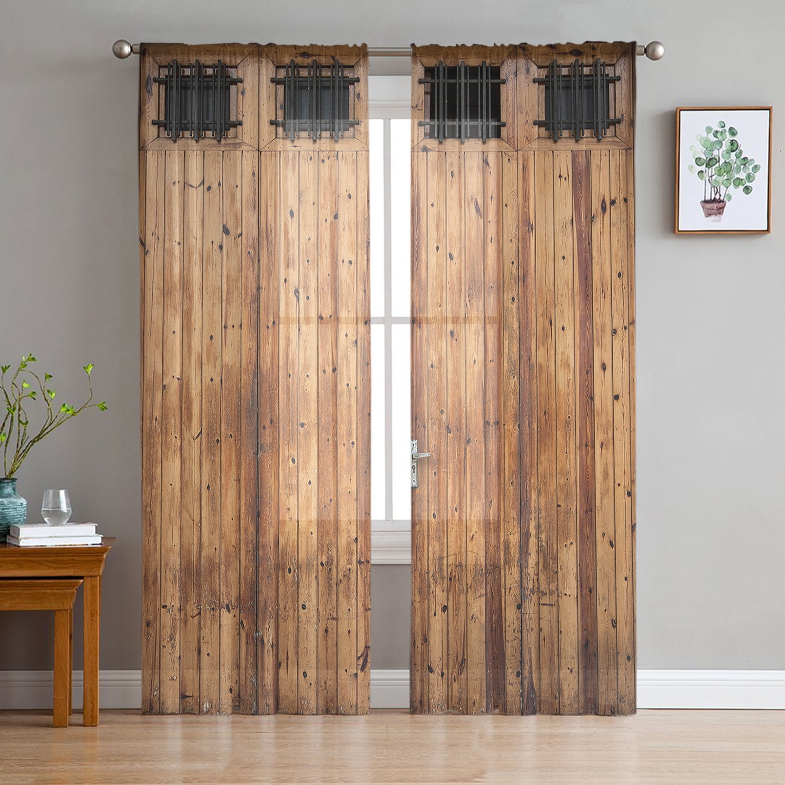 Wood Texture Door Window Curtains Bedroom Modern Drape Sheer Tulle ...