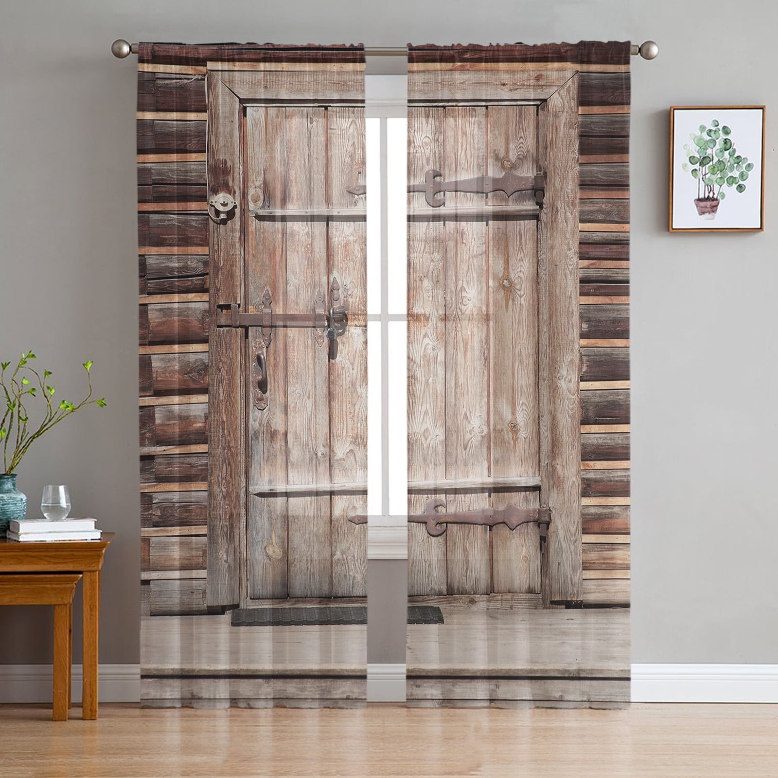 Wood Texture Door Window Curtains Bedroom Modern Drape Sheer Tulle ...