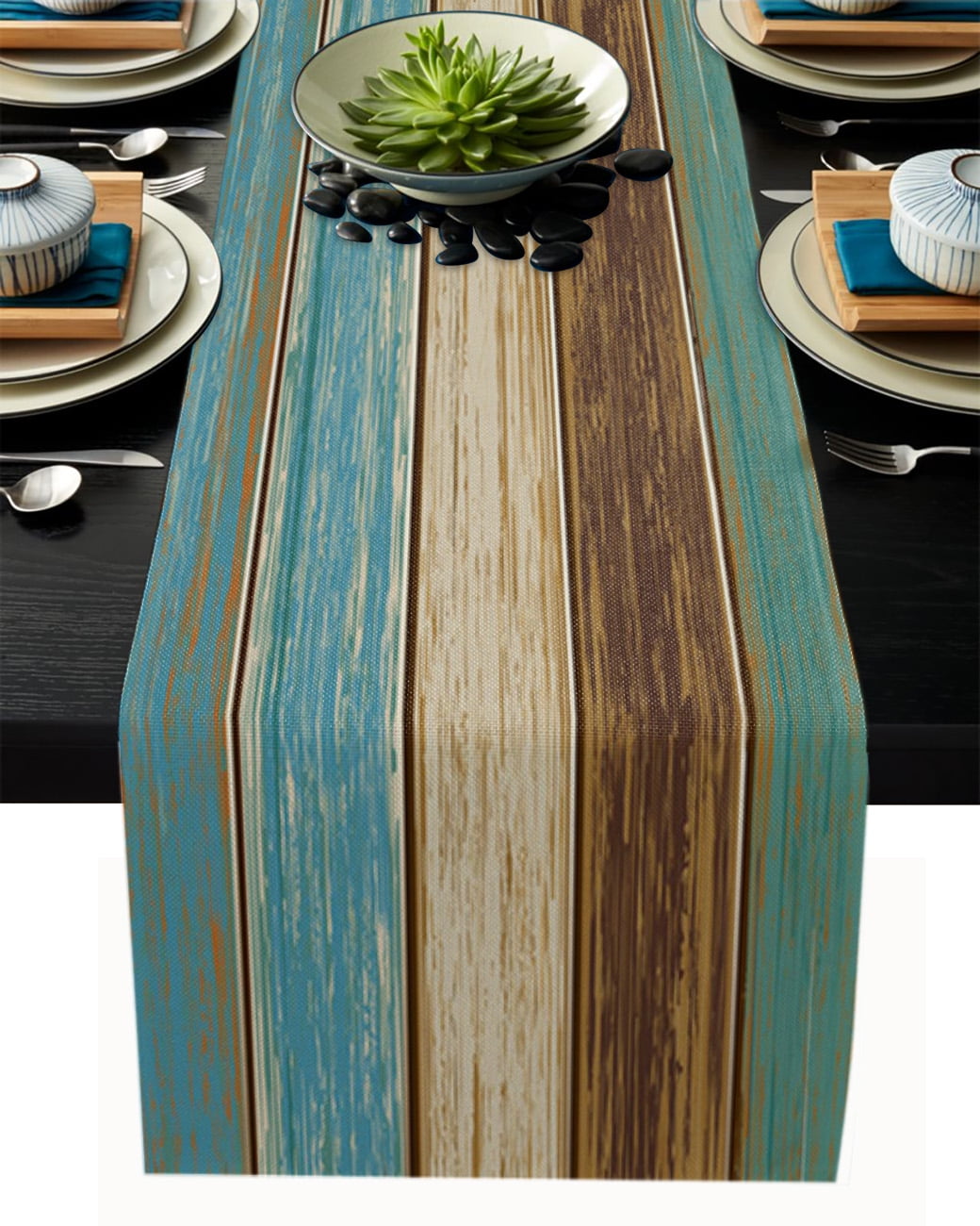 Wood Texture Lace Pattern Brown Rustic Table Runner Home Dining Room ...