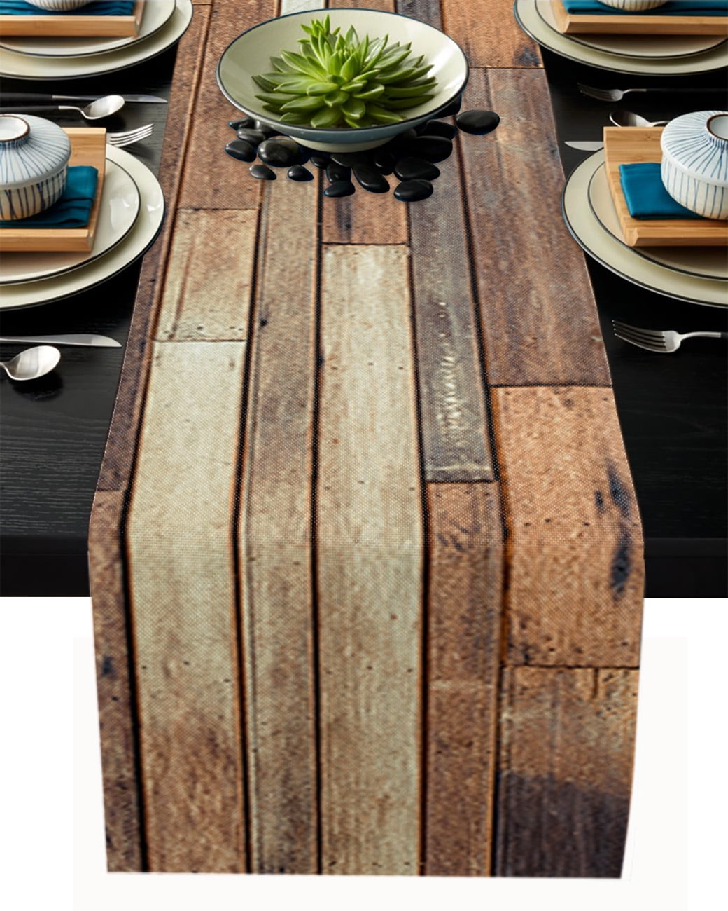 Wood Texture Lace Pattern Brown Rustic Table Runner Home Dining Room ...