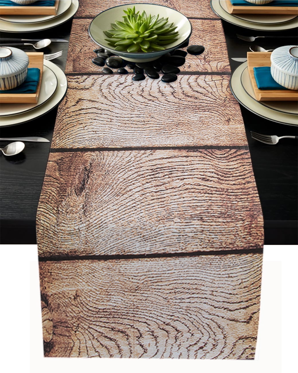 Wood Texture Lace Pattern Brown Rustic Table Runner Home Dining Room ...