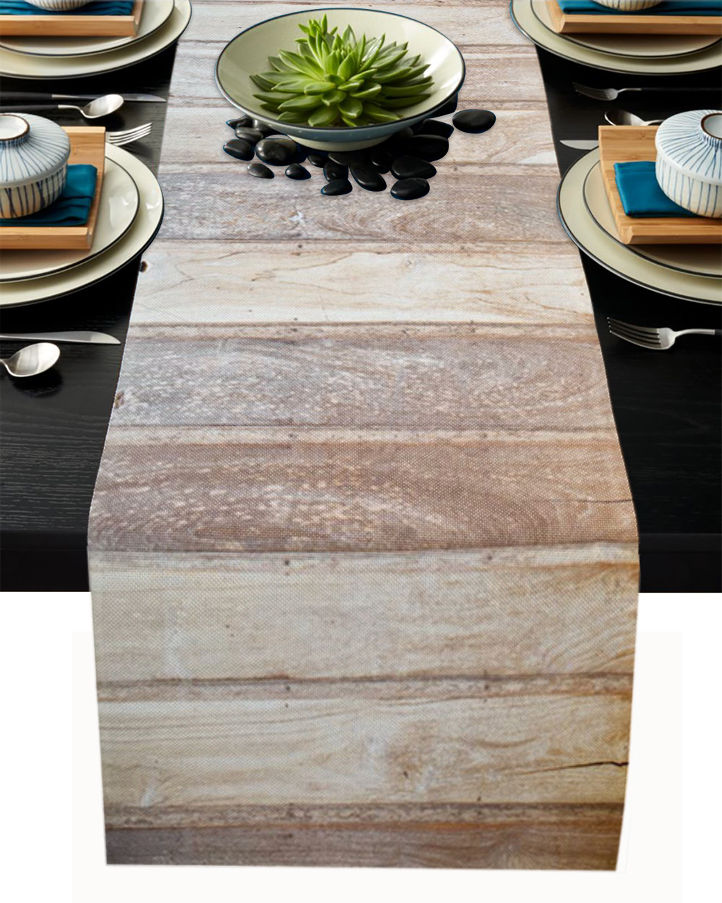 Wood Texture Lace Pattern Brown Rustic Table Runner Home Dining Room ...