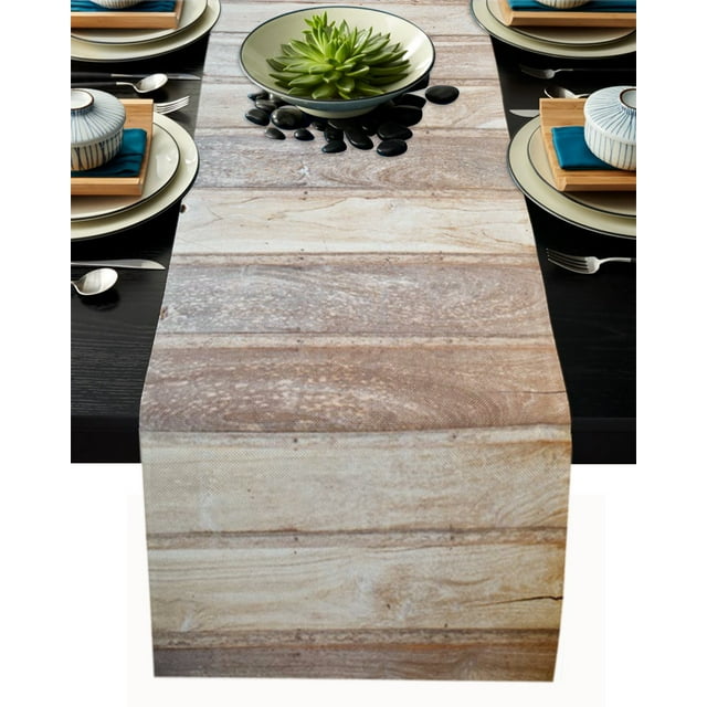 Wood Texture Lace Pattern Brown Rustic Table Runner Home Dining Room ...