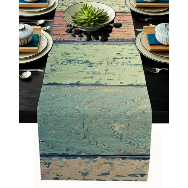 Wood Texture Lace Pattern Brown Rustic Table Runner Home Dining Room ...