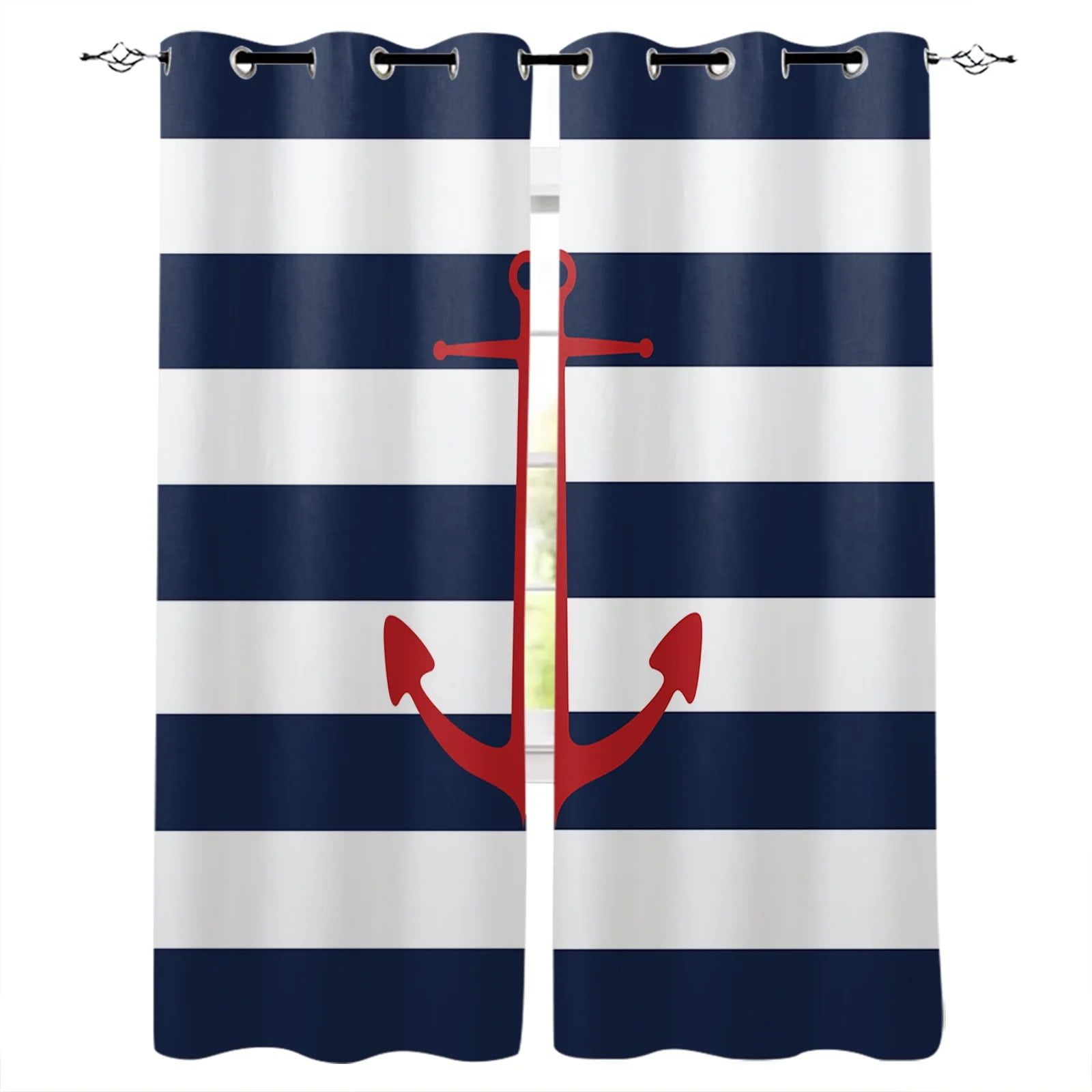 Wood Texture Marine Anchor Window Curtains for Living Room Bedroom ...