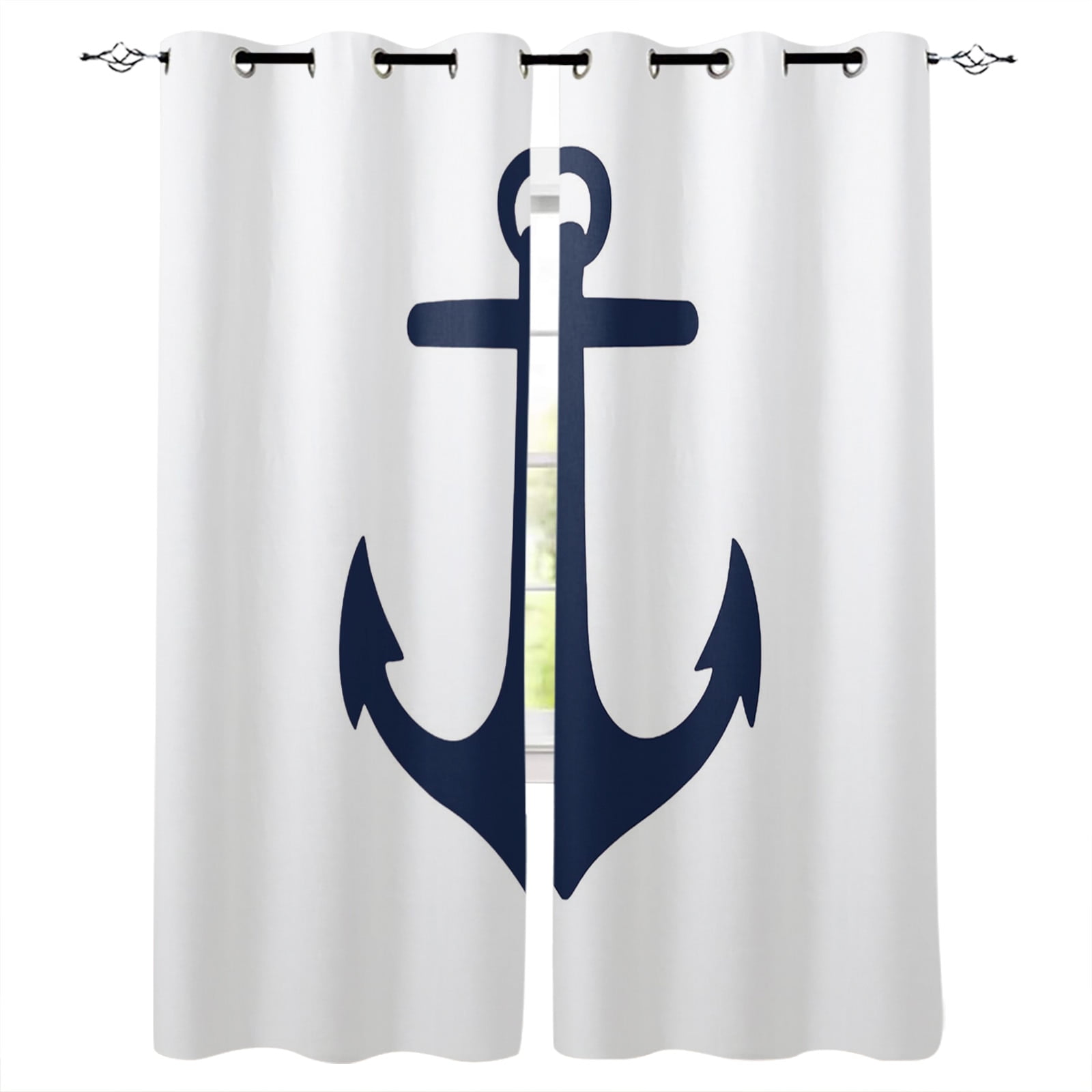 Wood Texture Marine Anchor Window Curtains for Living Room Bedroom ...