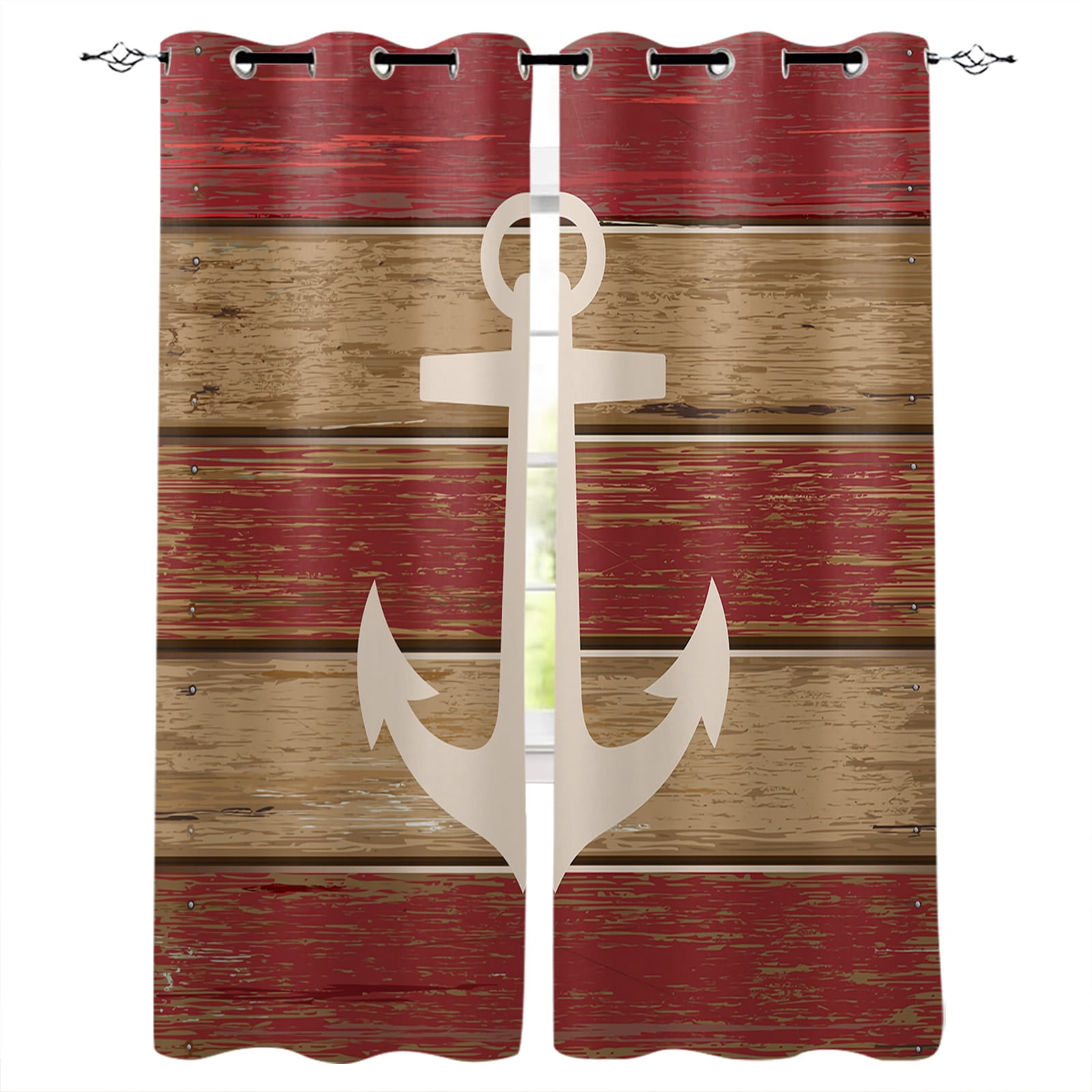 Wood Texture Marine Anchor Window Curtains for Living Room Bedroom ...