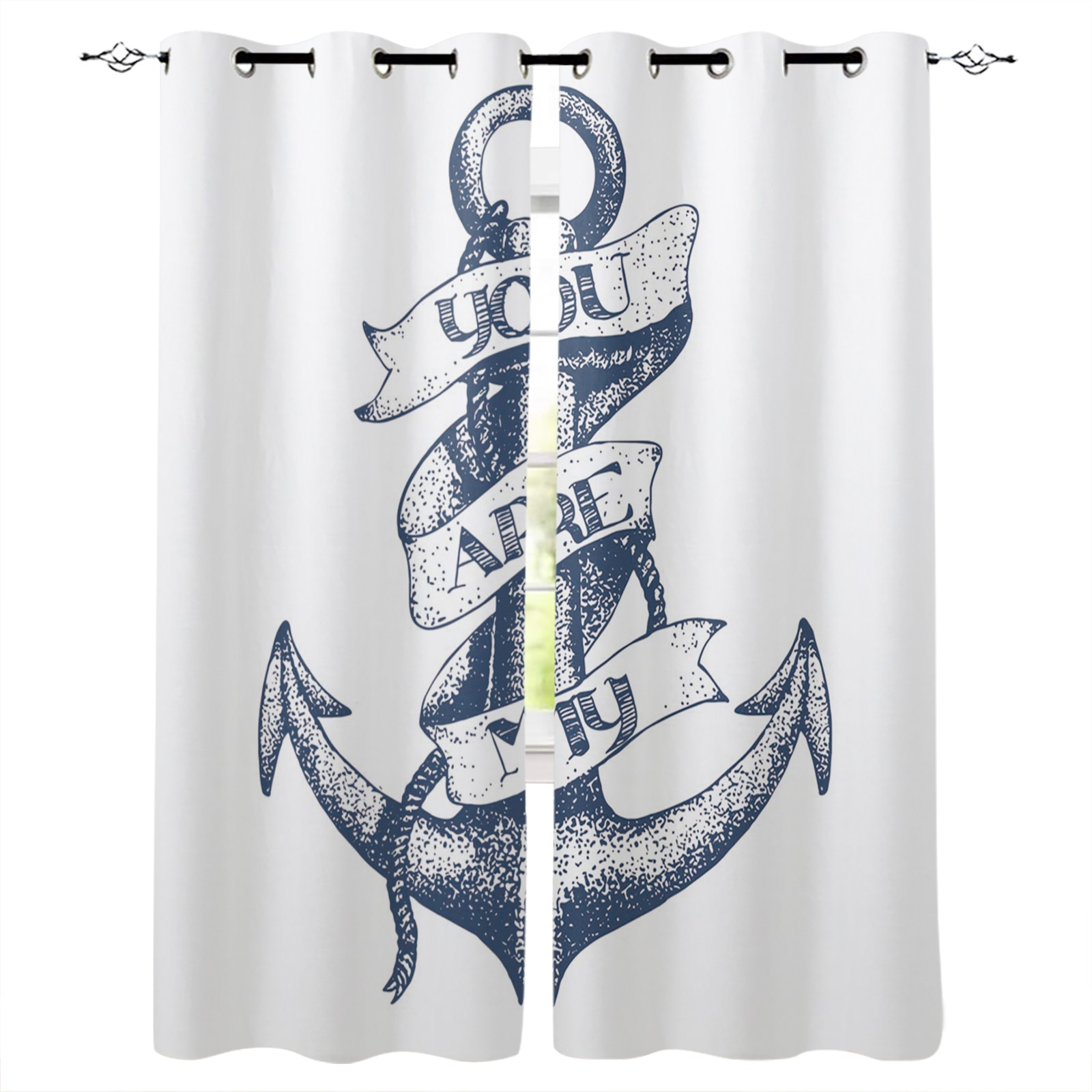 Wood Texture Marine Anchor Window Curtains for Living Room Bedroom ...