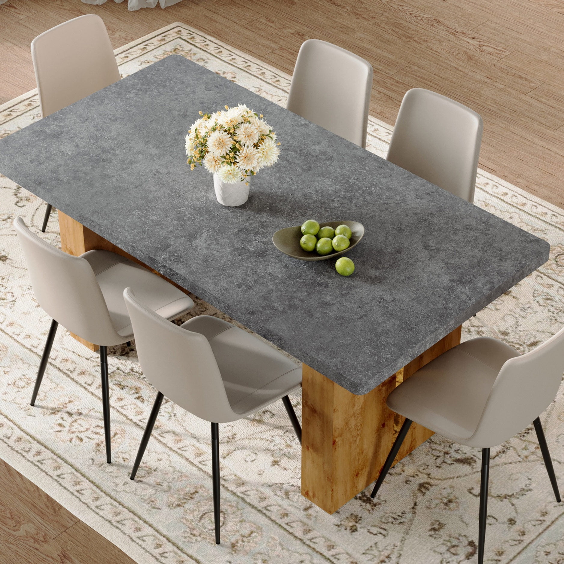 Wood-Textured MDF Table Legs + Soft Gray Tones"-"Indoor Dining/Relaxing ...