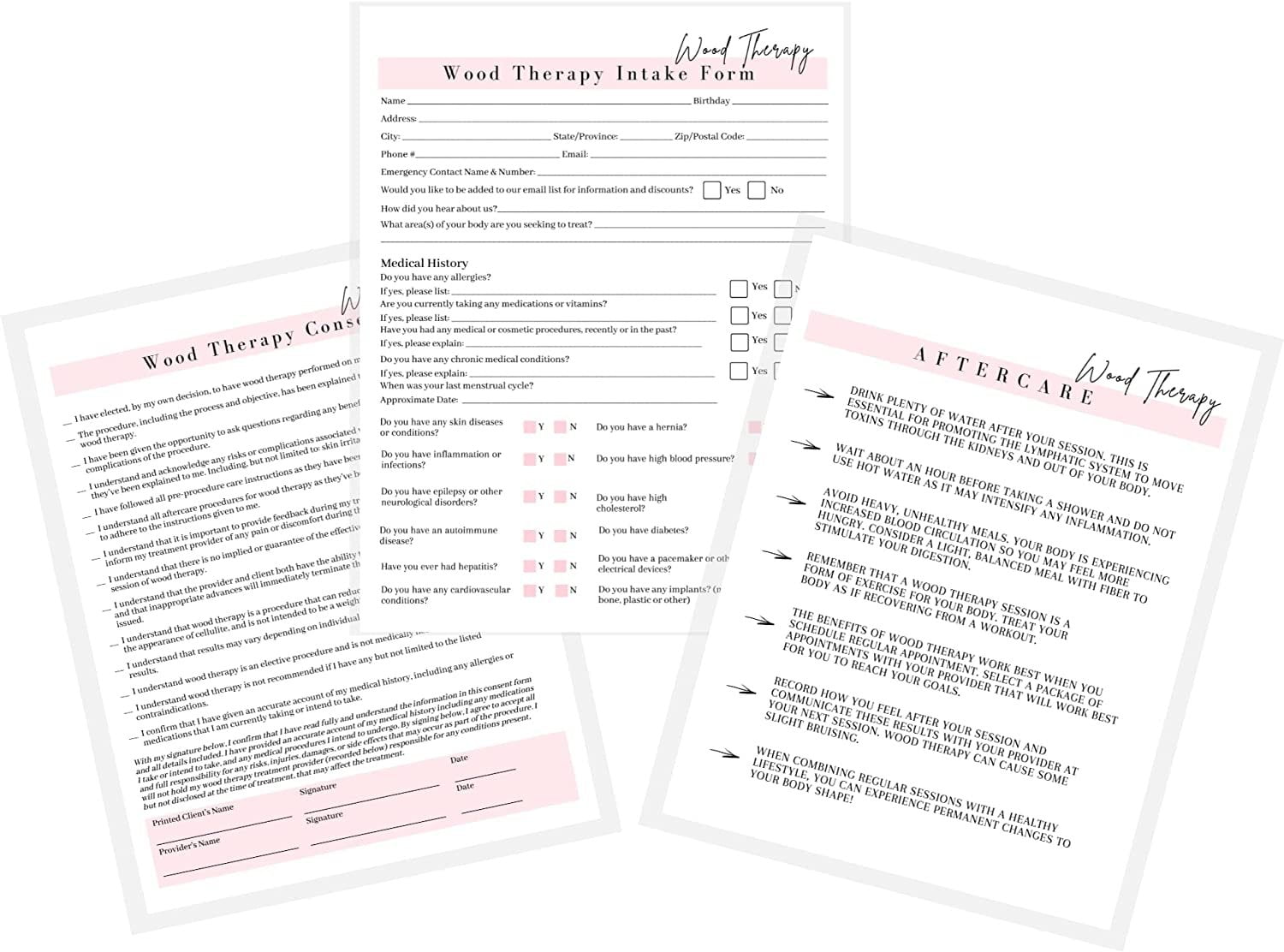 Wood Therapy Intake, Consent, and Aftercare Form 75 Pack 8.5 x 11" A1 ...