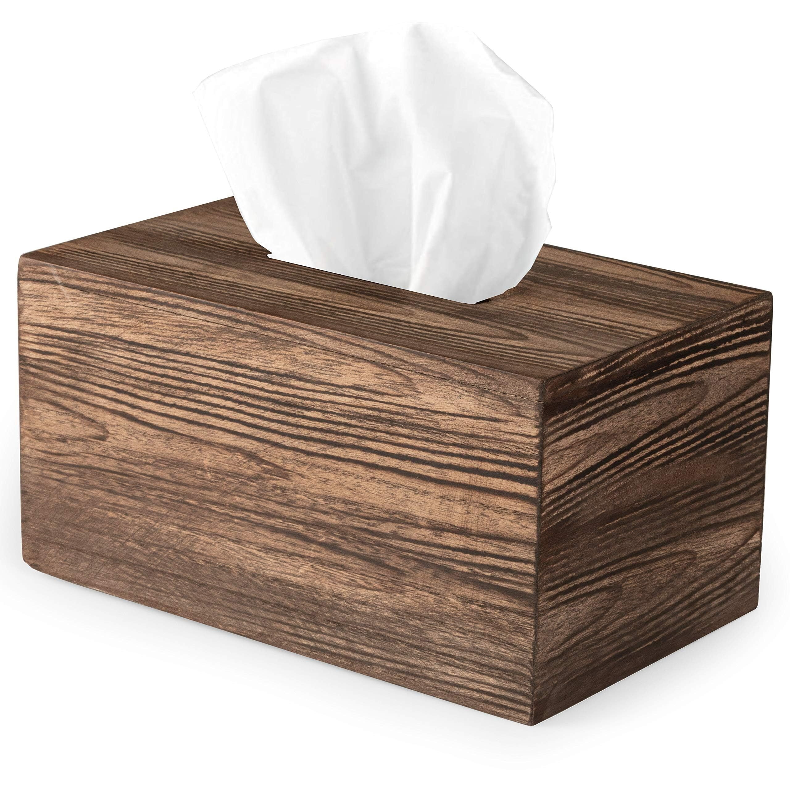 Wood Tissue Box Cover Square, 2 Pack - Rustic Farmhouse White Wooden ...