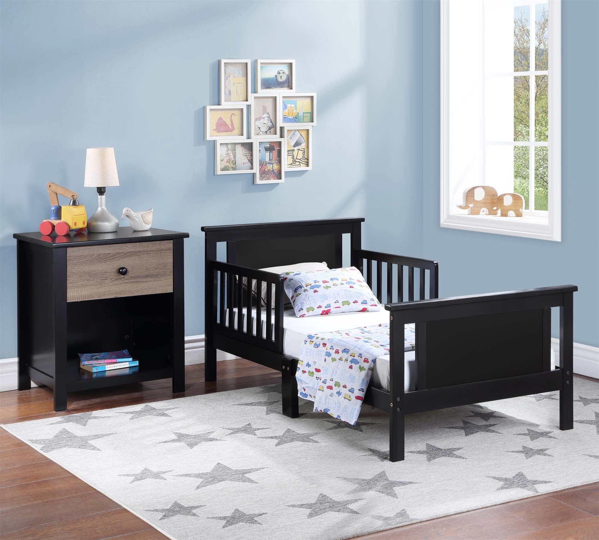 Wood Toddler Bed, Classic Design Reversible Panel Toddler Bed with ...