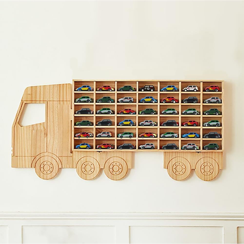 Wood Toy Car Display Rack, Holds 42 Diecast Cars Model Car Display Case ...