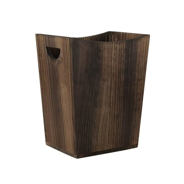 Wood Trash Can, Rustic Farmhouse Style Wastebasket Bin Brown - Walmart.com