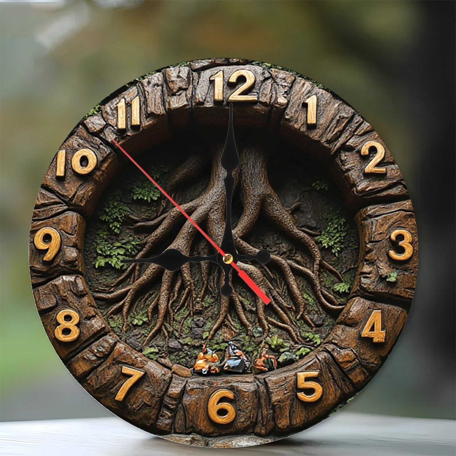 Wood Tree Root Wall Clock Rustic Home Decor 10-Inch Silent Wooden Wall ...