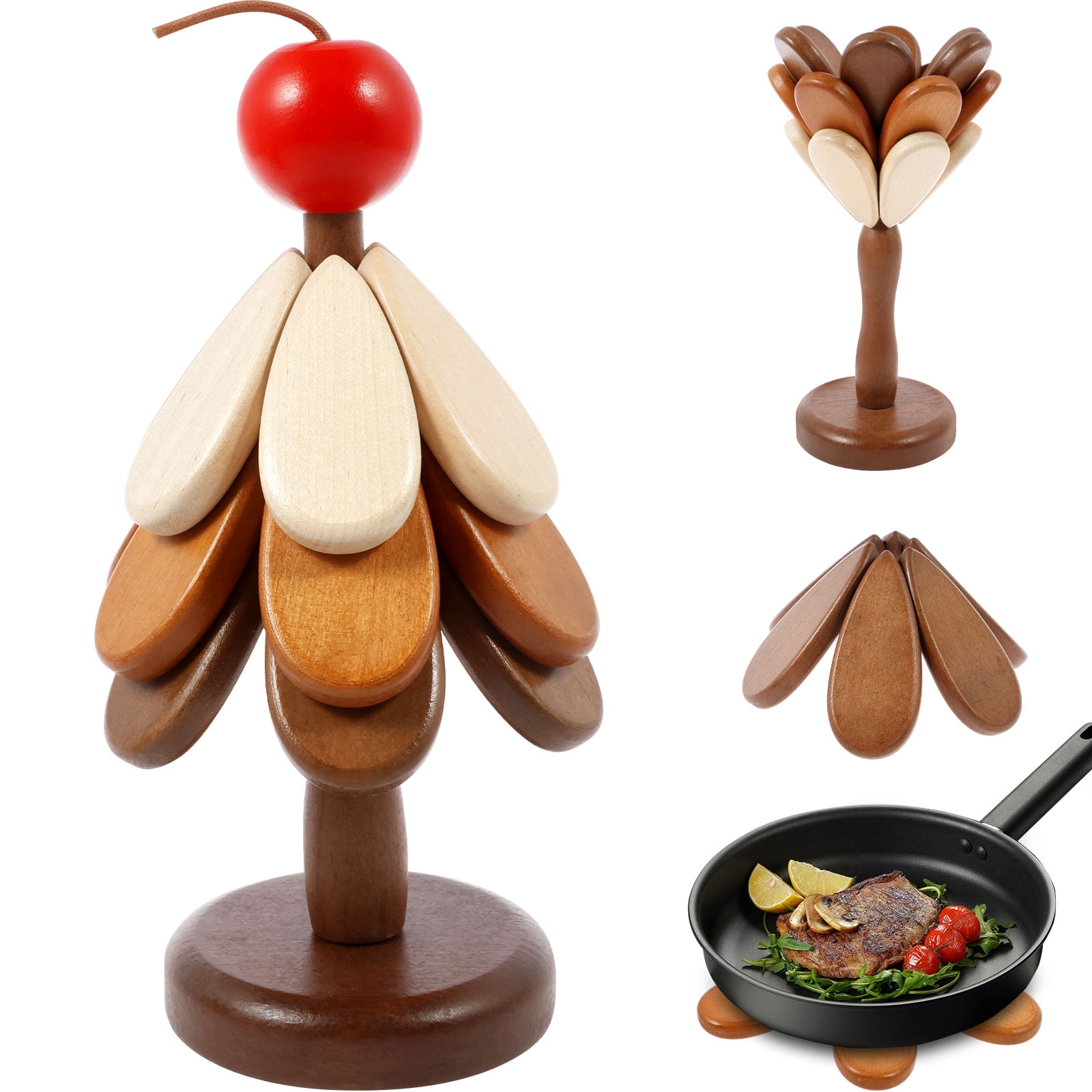 Wood Tree Trivet Set for Hot Dishes Heat Resistant Foldable Tree Shape ...
