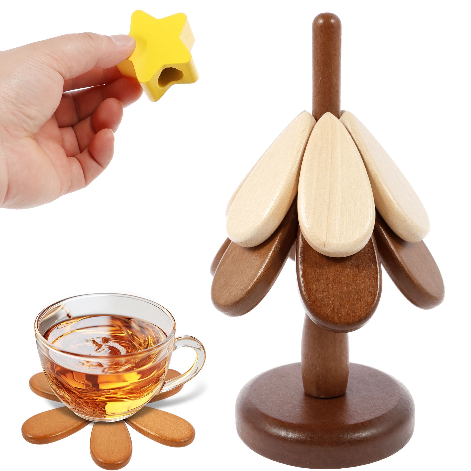 Wood Tree Trivet Set for Hot Dishes Heat Resistant Foldable Tree Shape ...