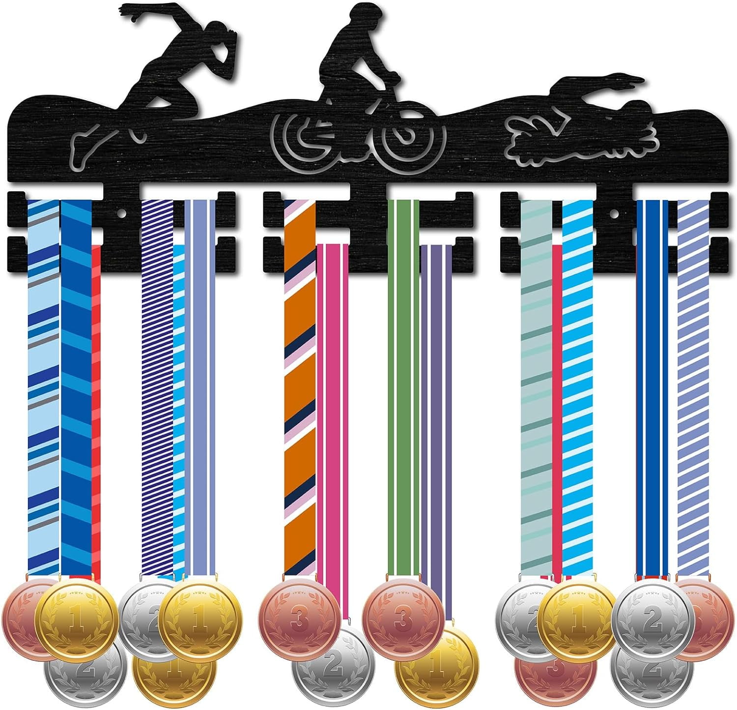 Wood Triathlon Medal Hanger Display Medal Holder Swim Bike Run Sport ...