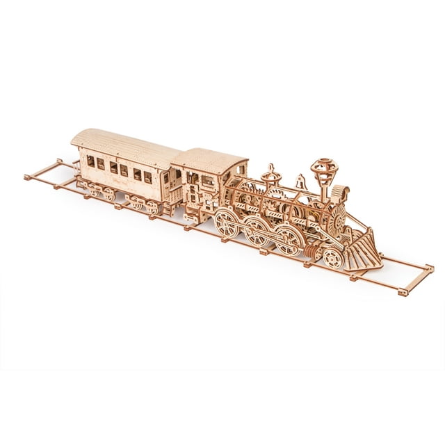 Wood Trick Wooden Toy Train Set with Railway - 34x7″ - Locomotive Train Toy Mechanical Model Kit ...