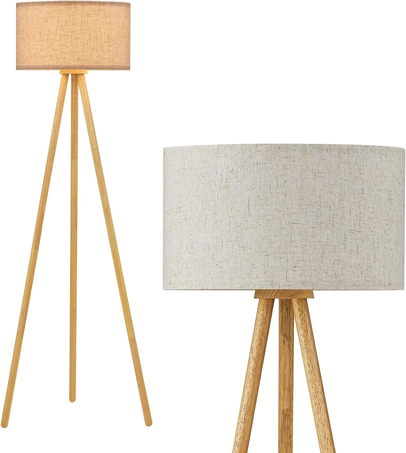 Wood Tripod Floor Lamp with 3 Color Temparature LED Bulb, Modern Wooden ...