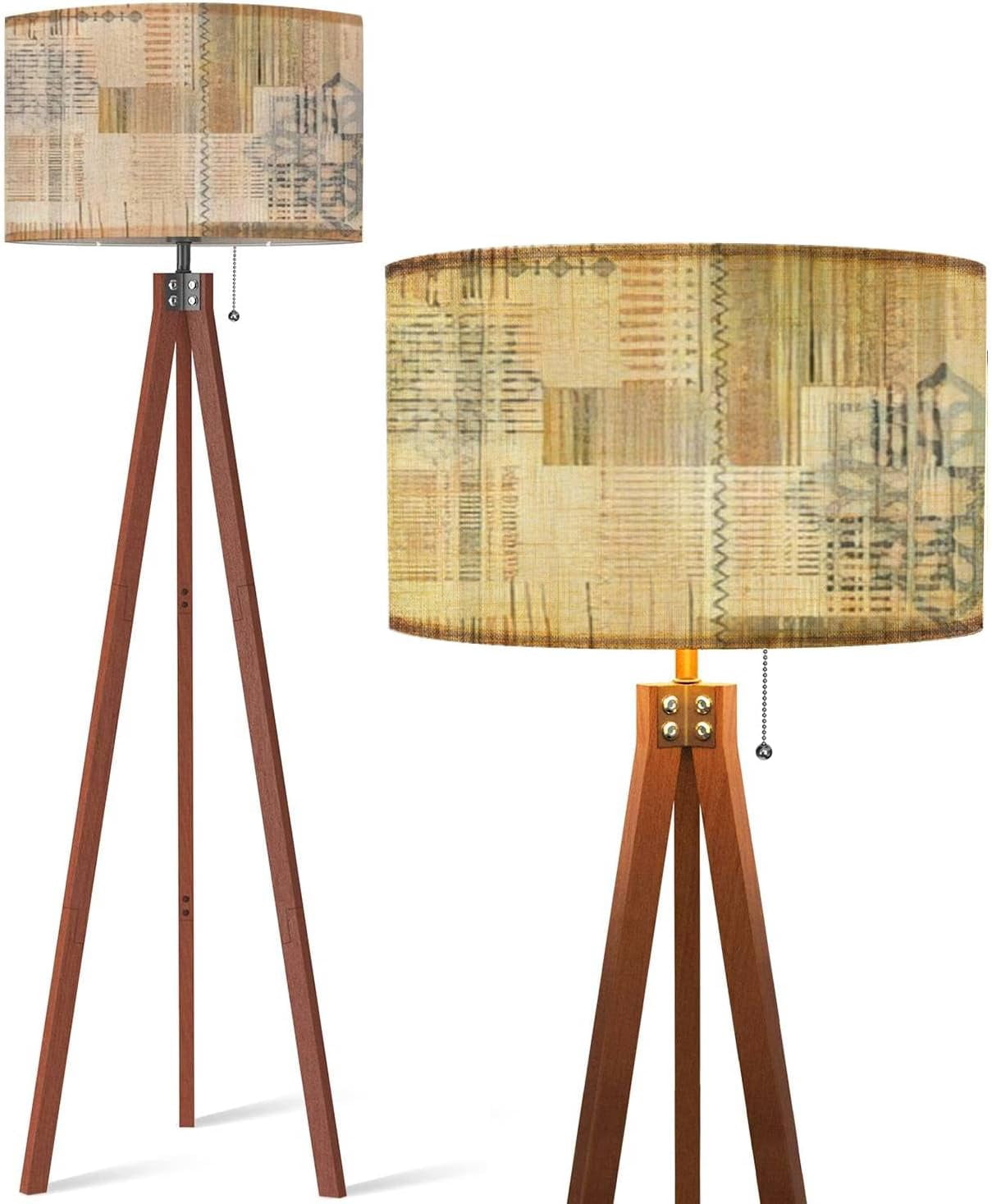 Wood Tripod Floor Lamp Artistic traditional motifs stripe textured ...
