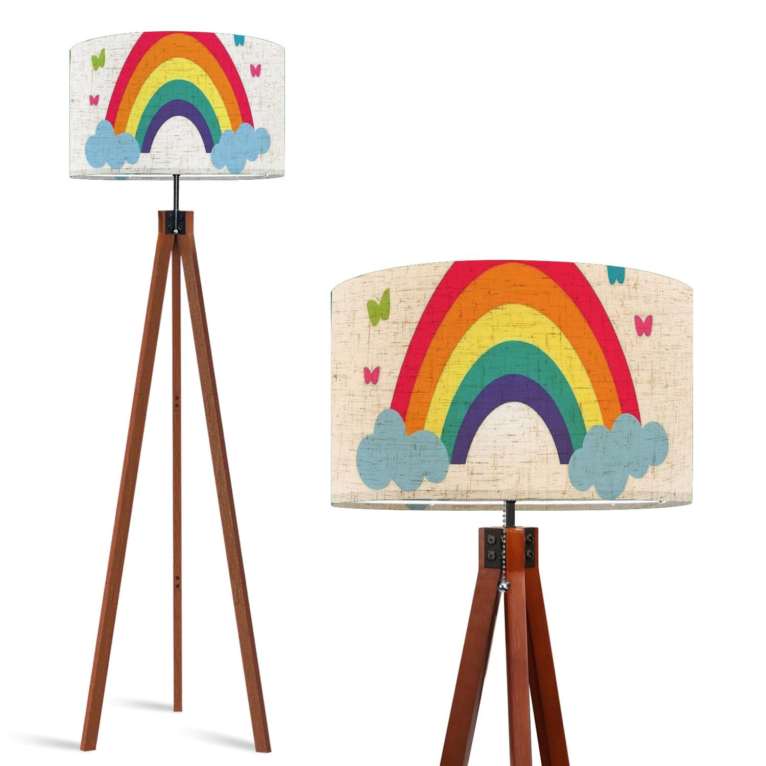Wood Tripod Floor Lamp, Mid Century Wood Standing Lamp with 3 Color ...