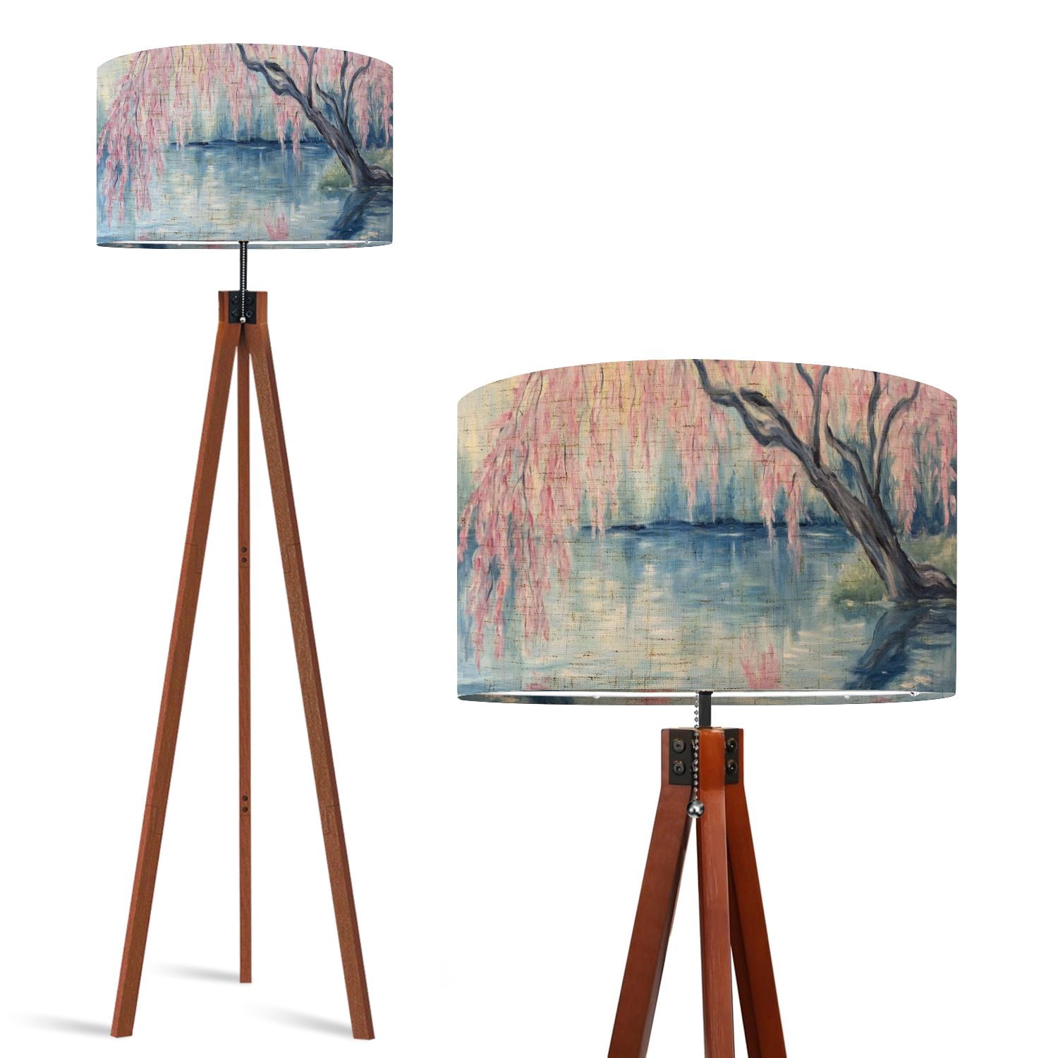 Wood Tripod Floor Lamp, Mid Century Wood Standing Lamp with 3 Color ...