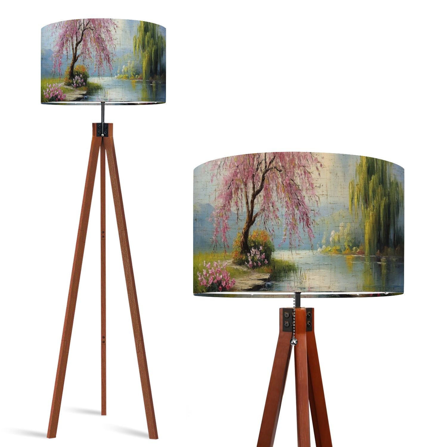 Wood Tripod Floor Lamp, Mid Century Wood Standing Lamp with 3 Color ...