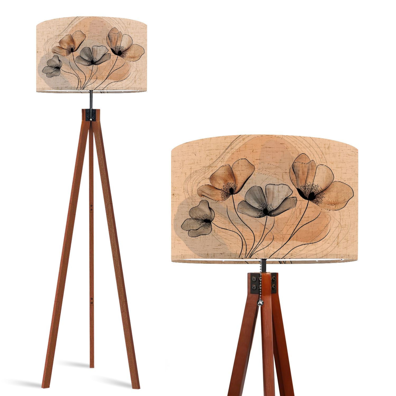 Wood Tripod Floor Lamp, Mid Century Wood Standing Lamp with 3 Color ...