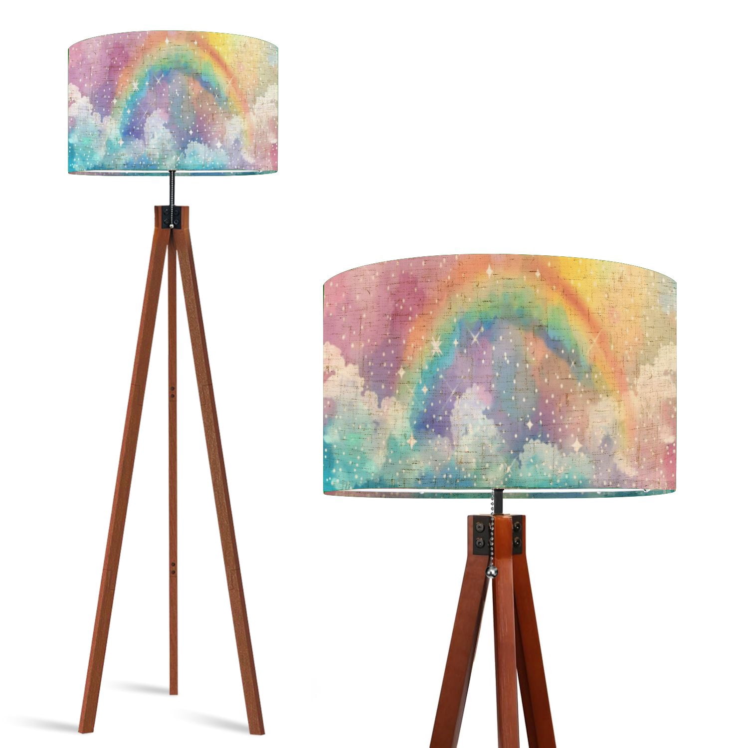 Wood Tripod Floor Lamp, Mid Century Wood Standing Lamp with 3 Color ...