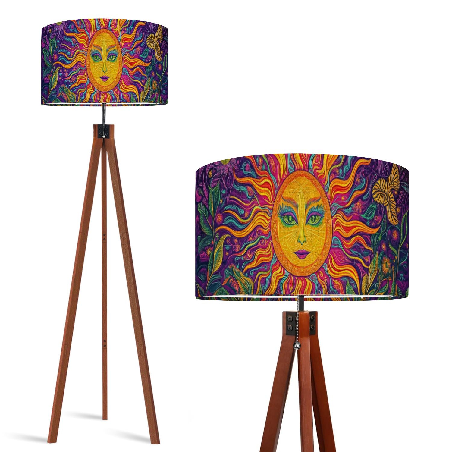 Wood Tripod Floor Lamp, Mid Century Wood Standing Lamp with 3 Color ...