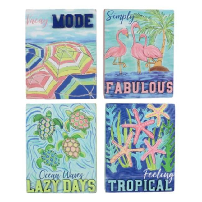 Wood Tropical Box Sign with Lifted Letters, Assorted Color - 4 Piece ...