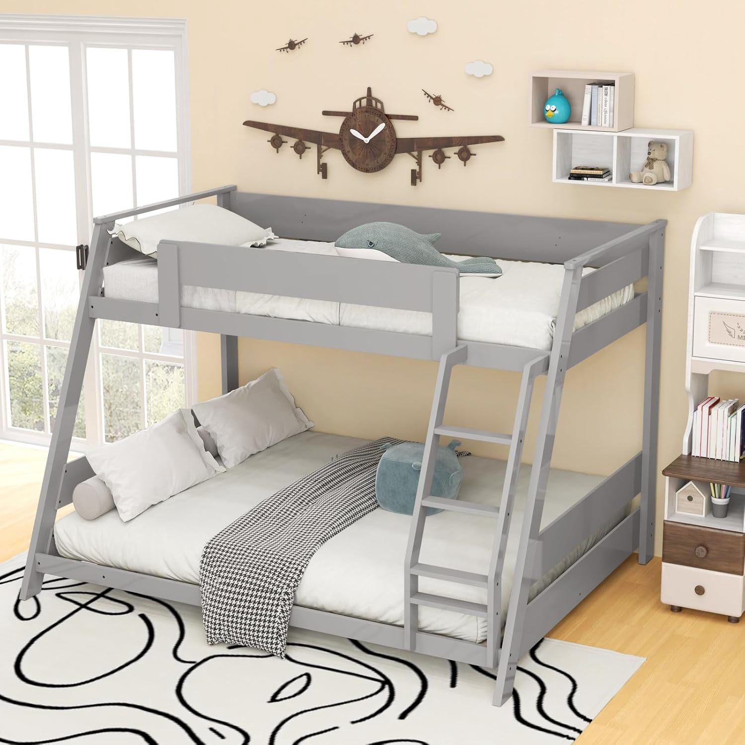 Wood Twin Over Full Bunk Bed with Reversible Ladder, Wood Bunk Bed ...