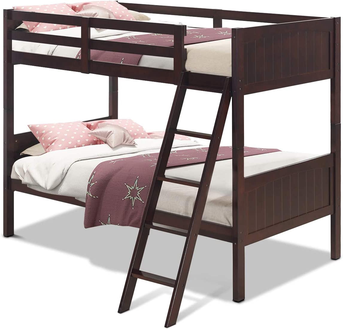 Wood Twin Over Twin Bunk Beds Convertible 2 Individual Twin Beds for ...