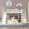 White Twin-Twin Wooden Bunk Bed: Slide, Under-bed Drawers, Guardrails ...